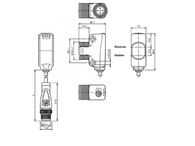 Sensor Fotoelétrico Difuso Pepperl Fuchs OBT300-R103-2EP-IO-0,3M-V1